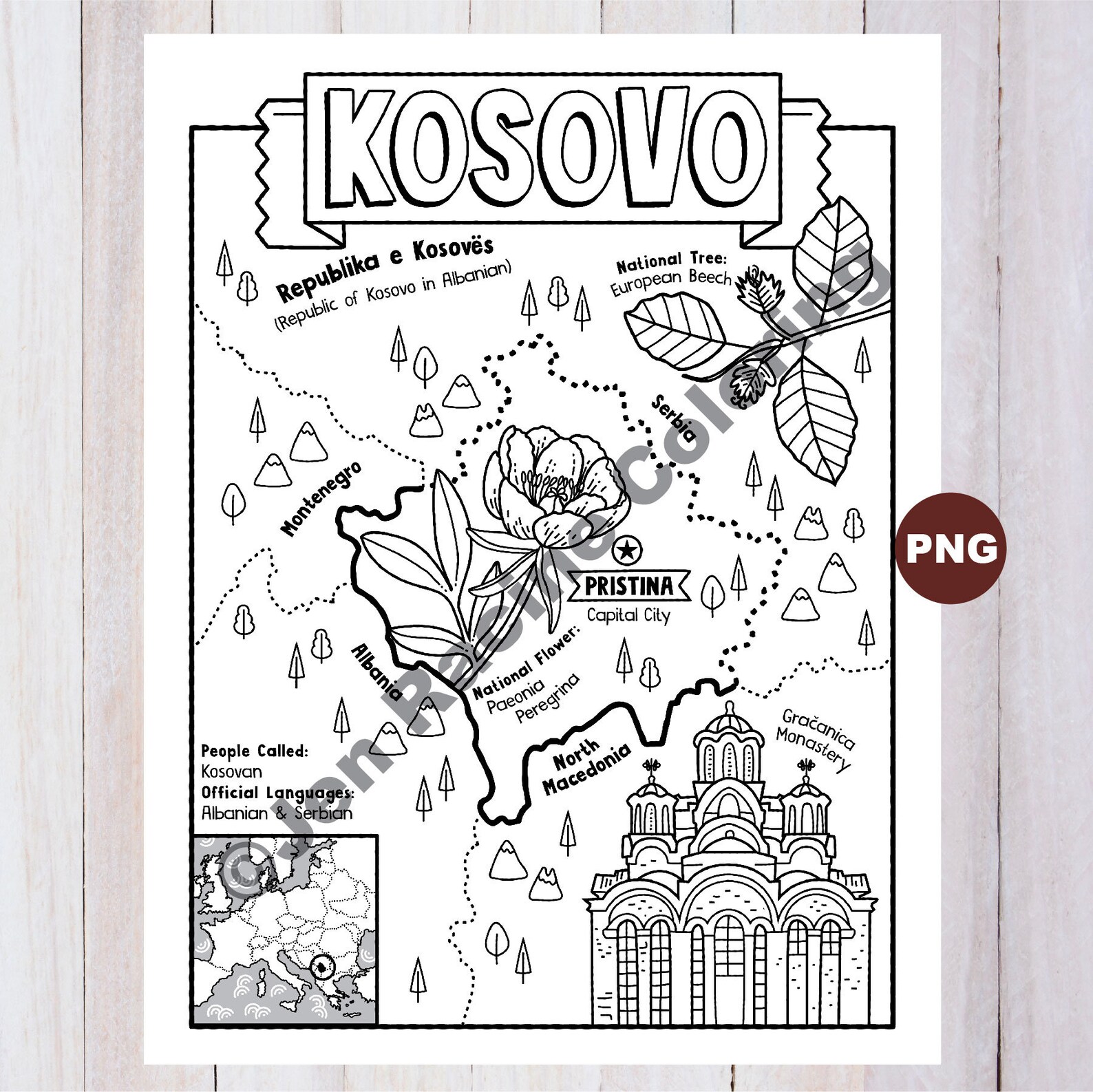Kosovo Coloring Page Geography Of Europe Digital Download Etsy Canada