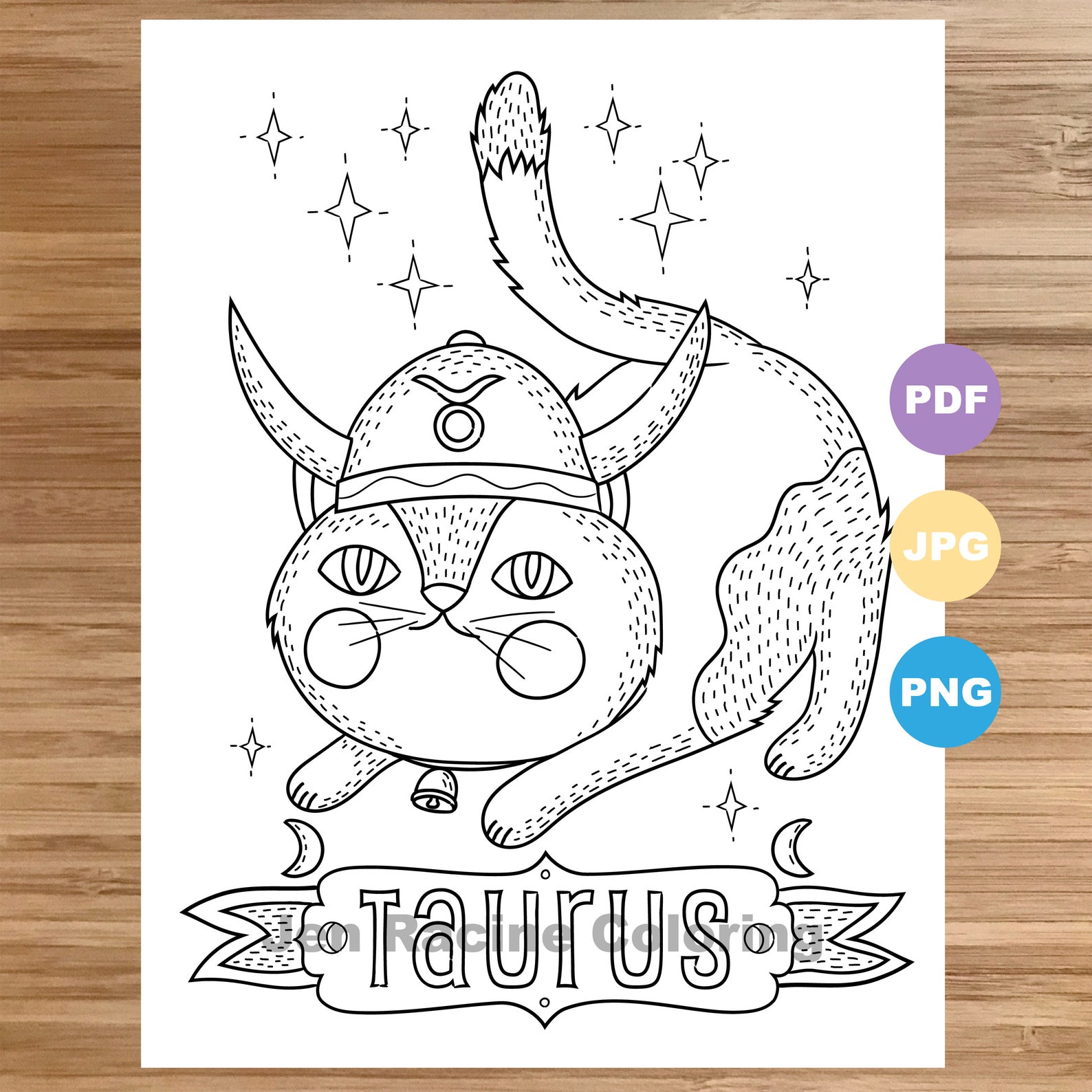 Taurus Cat Coloring Page Zodiac Animal Art Cats Astrology - Etsy