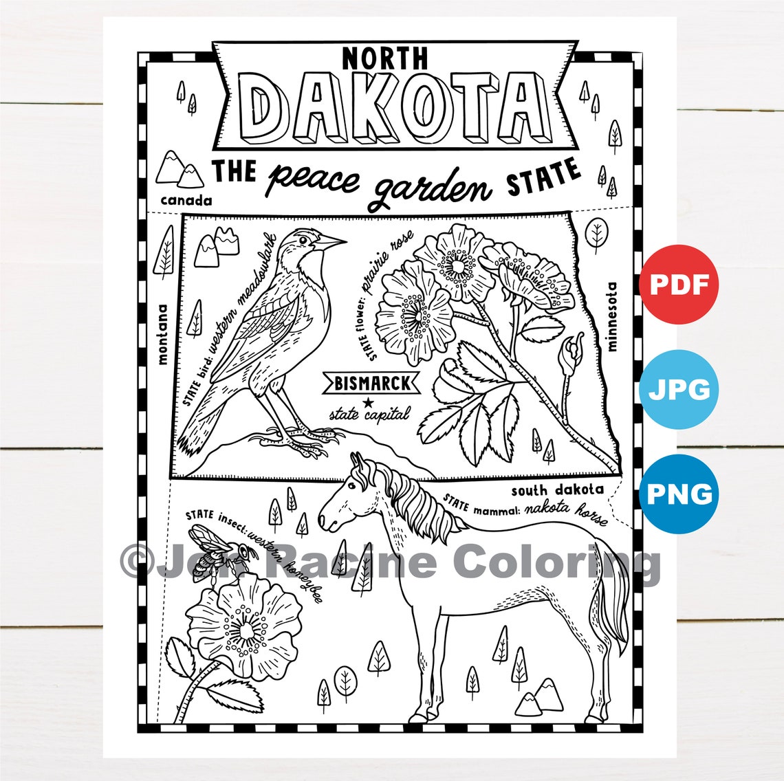 North Dakota Coloring Page, United States, State Map, Wildlife, State ...