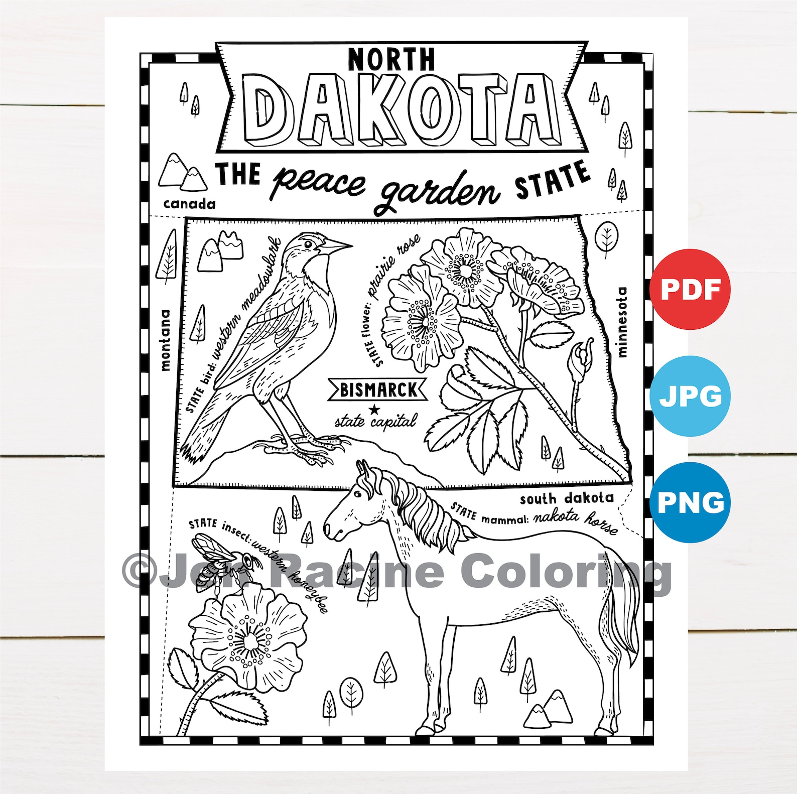 North Dakota Coloring Page, United States, State Map, Wildlife, State ...