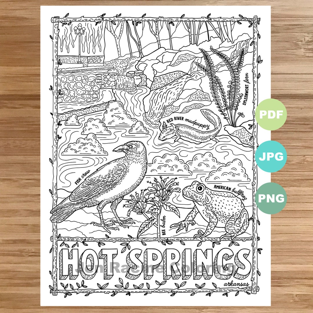 Hot Springs National Park Coloring Page, Arkansas (PDF, JPG, PNG) - Etsy