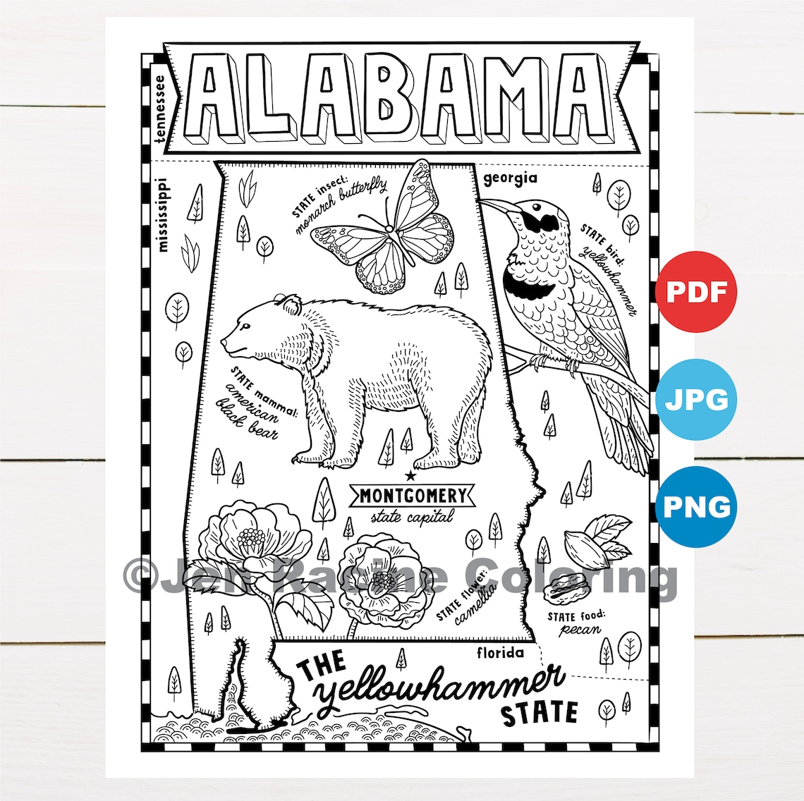 Alabama Coloring Page, United States, State Map, Wildlife, State ...