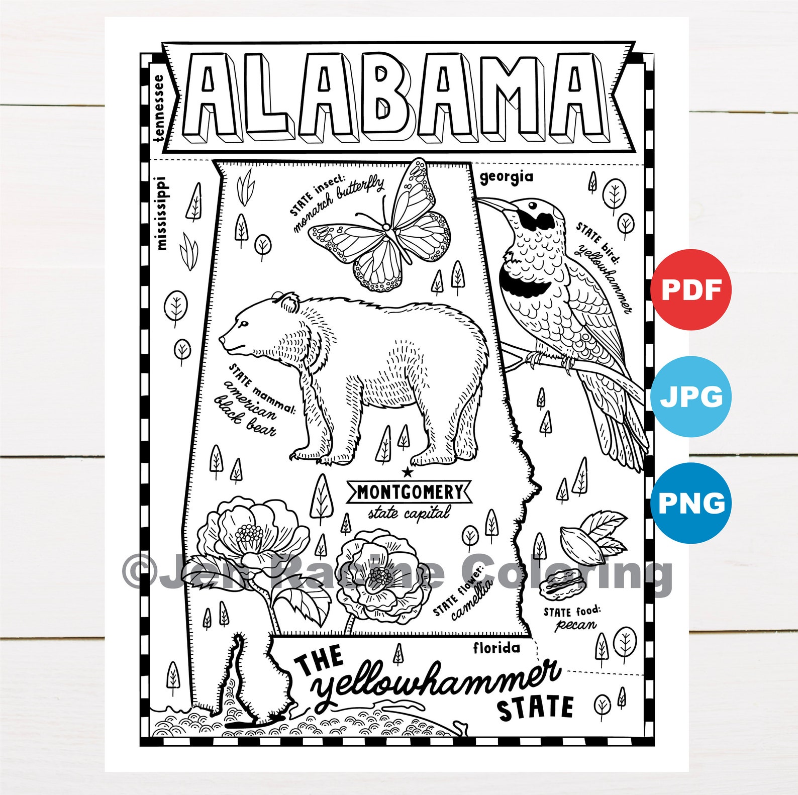 Alabama Coloring Page, United States, State Map, Wildlife, State ...