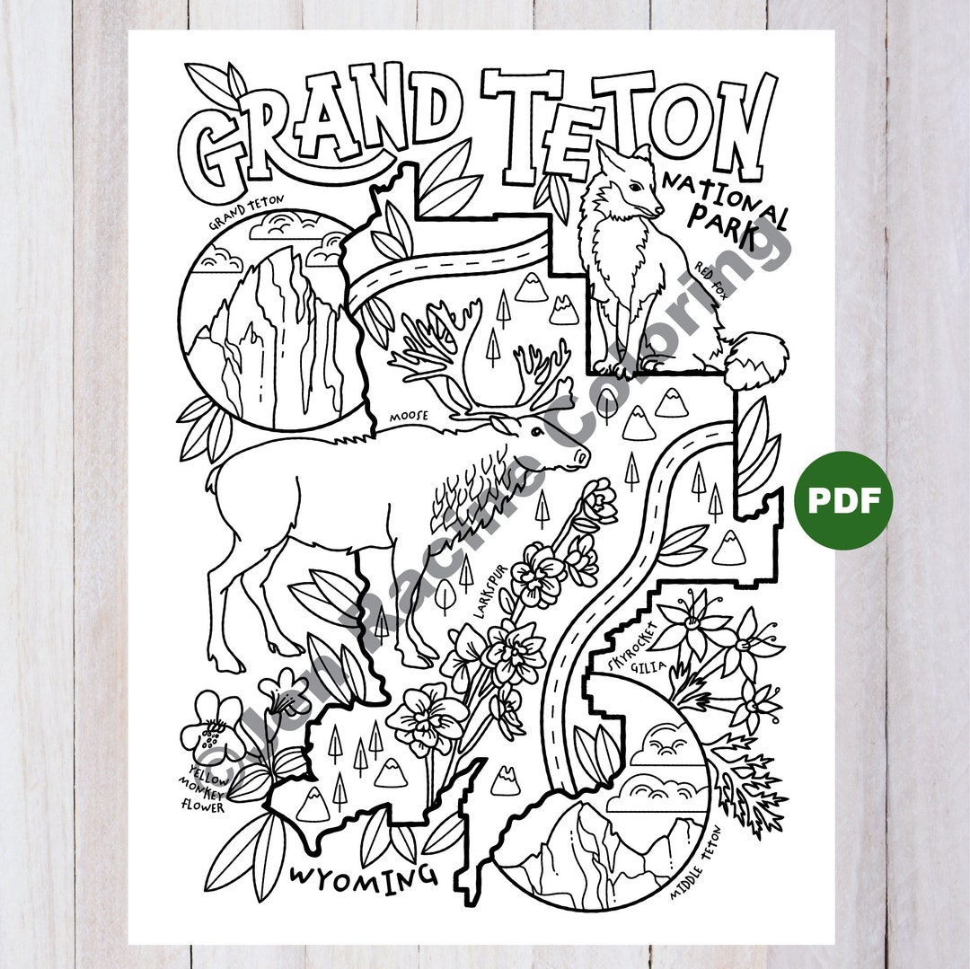 Grand Teton National Park Coloring Page - Etsy