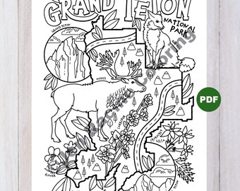 Grand Teton National Park Coloring Page. Mountains Coloring Sheet ...