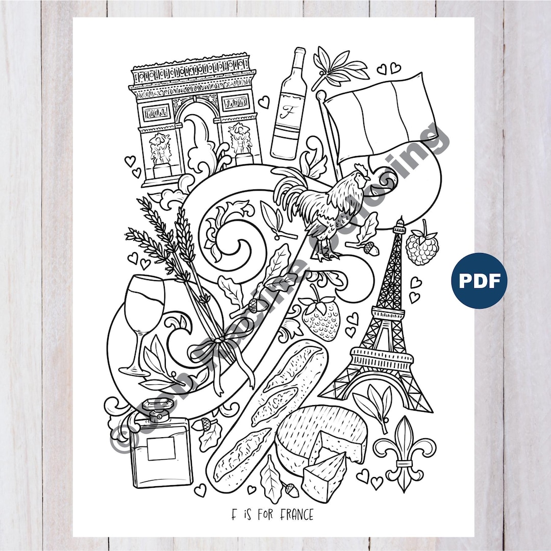 F is for France Coloring Page, Lettering Artwork (PDF) - Etsy