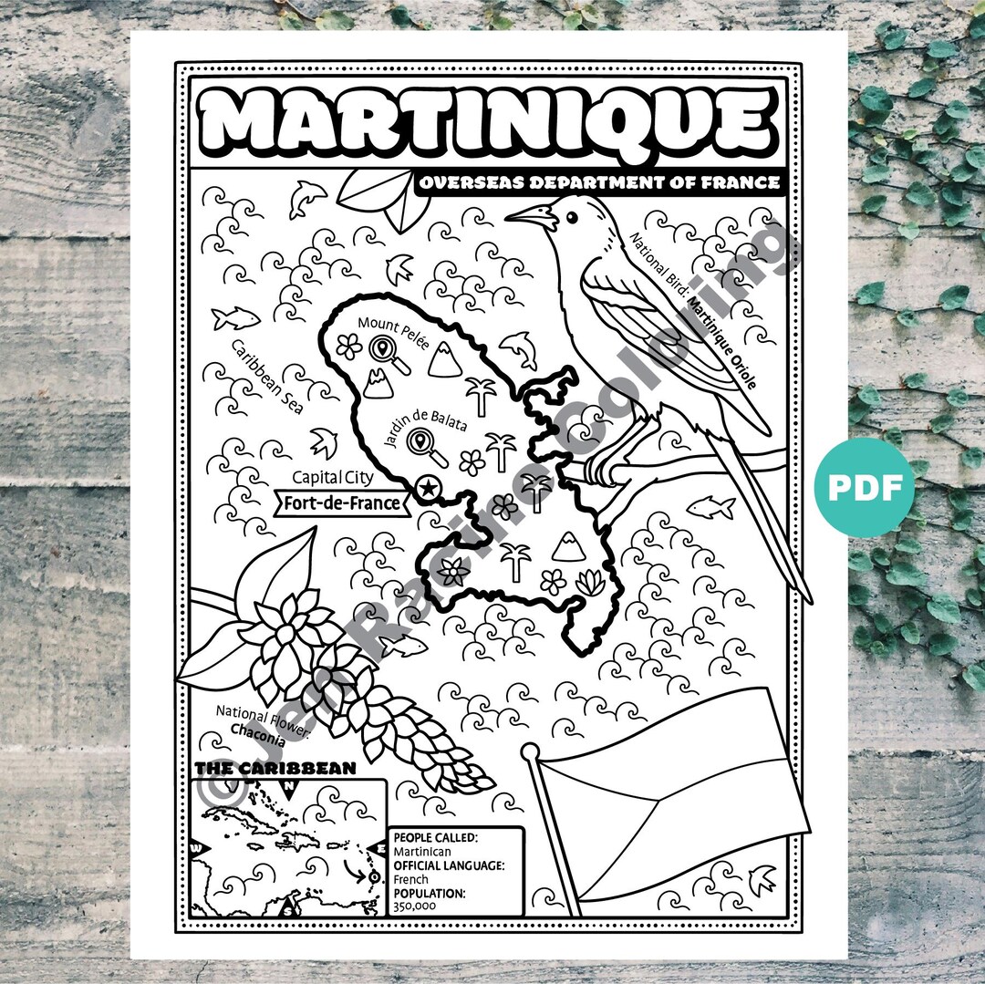 Martinique Coloring Page, Geography of the Caribbean, Digital Download ...
