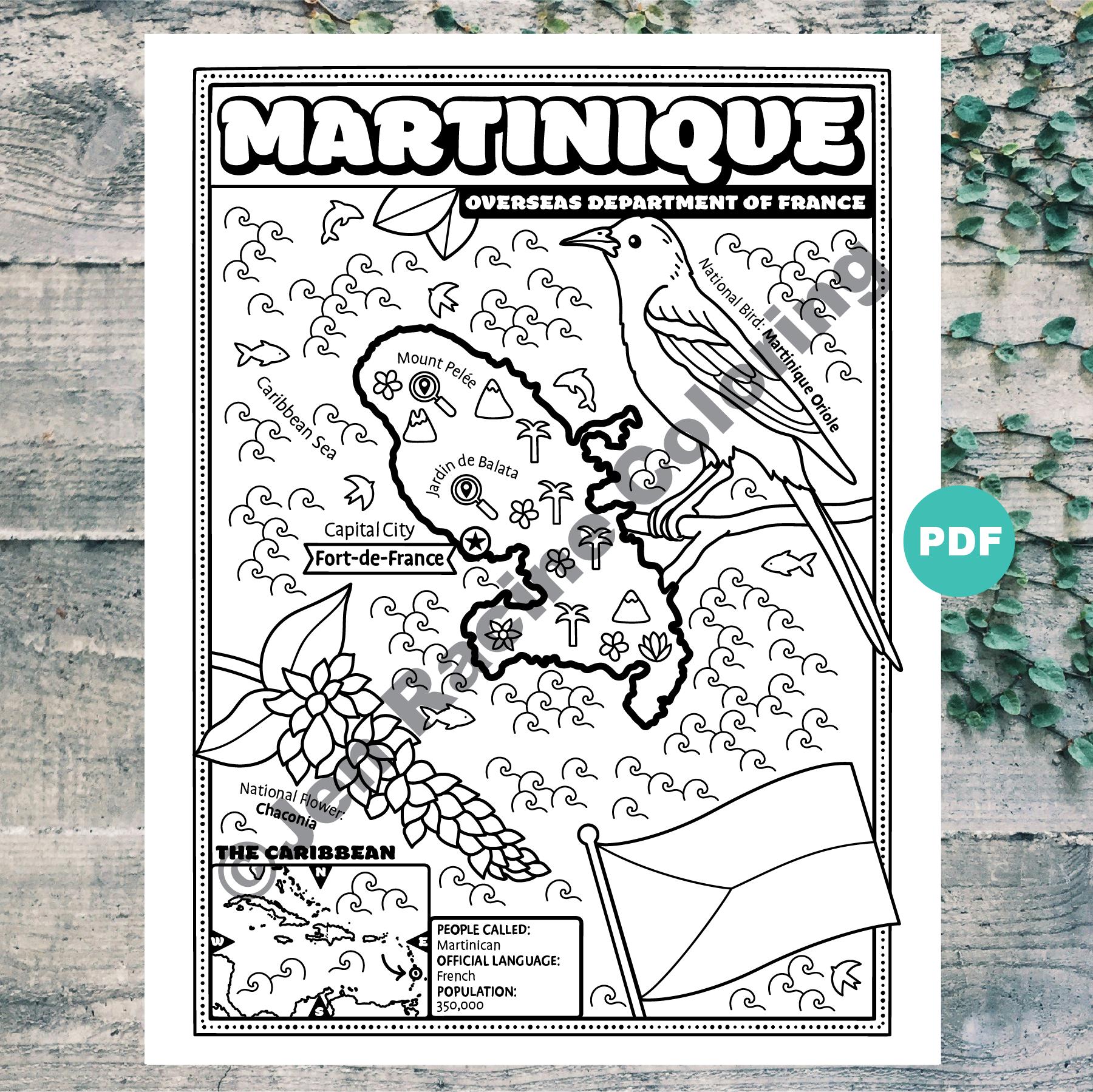Martinique Map Coloring Page, Caribbean Geography (digital Download) - Etsy