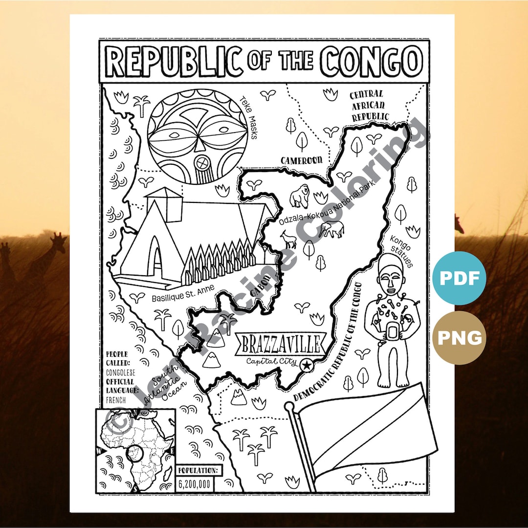 Republic of the Congo Coloring Page, Geography of Africa, Digital ...