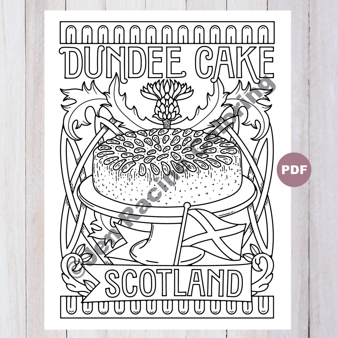 Dundee Cake Coloring Page, Scotland, A World of Cake, Digital Download ...