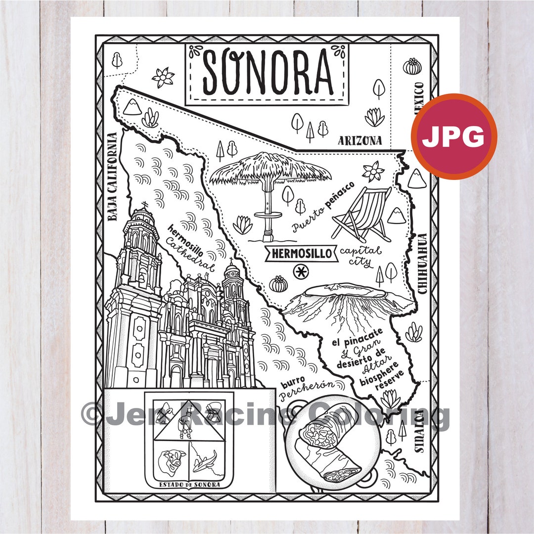 Mapa de Sonora, México: Página para colorear, lugares de interés y ...