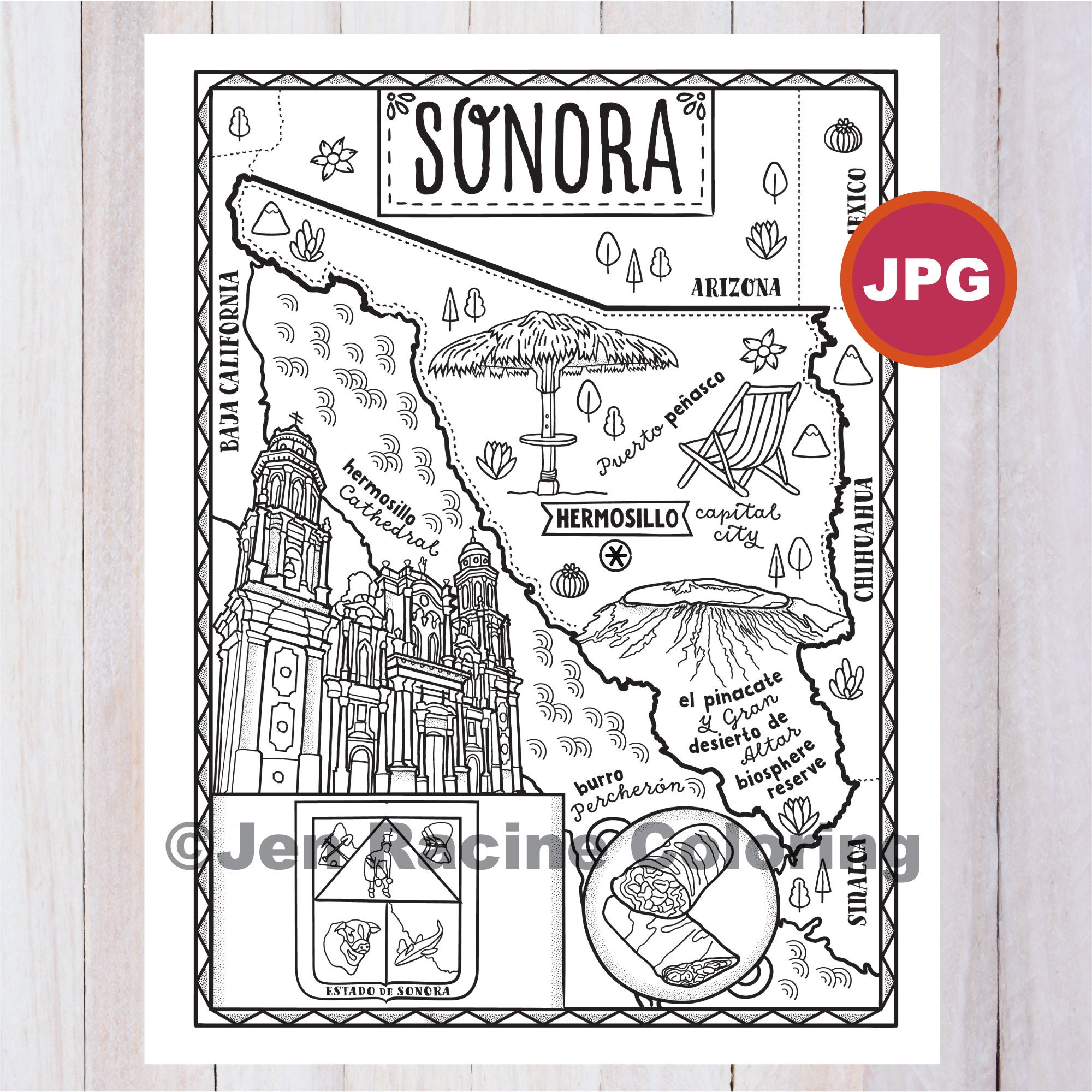 Sonora Coloring Page, Mexico State, Estados De Mexico, Flag, Food ...