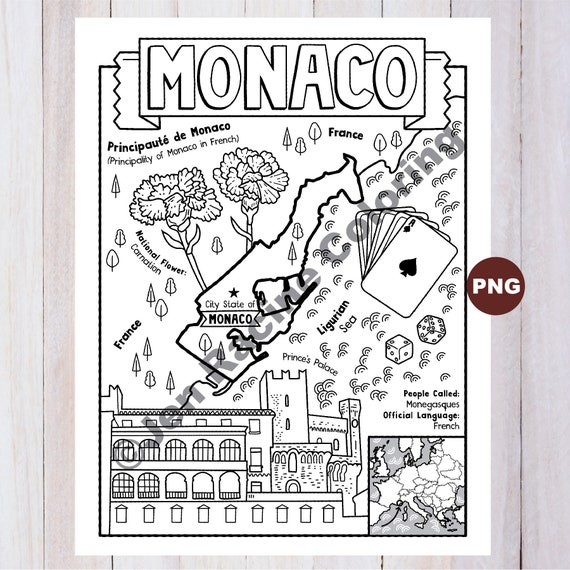 Monaco Coloring Page Geography of Europe Digital Download - Etsy
