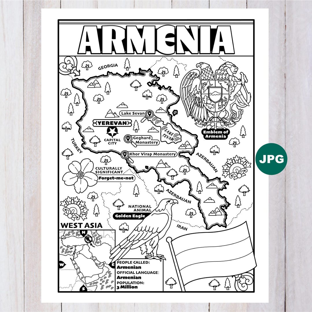 Armenia Coloring Page, Geography of West Asia, Digital Download ...