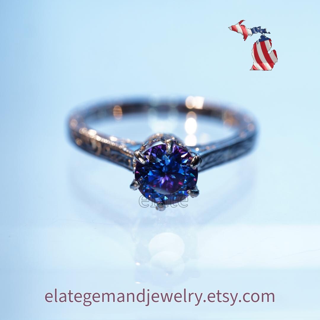 1 Carat, Russian Cut, Imperial Purple Moissanite, in Vintage Inspired ...