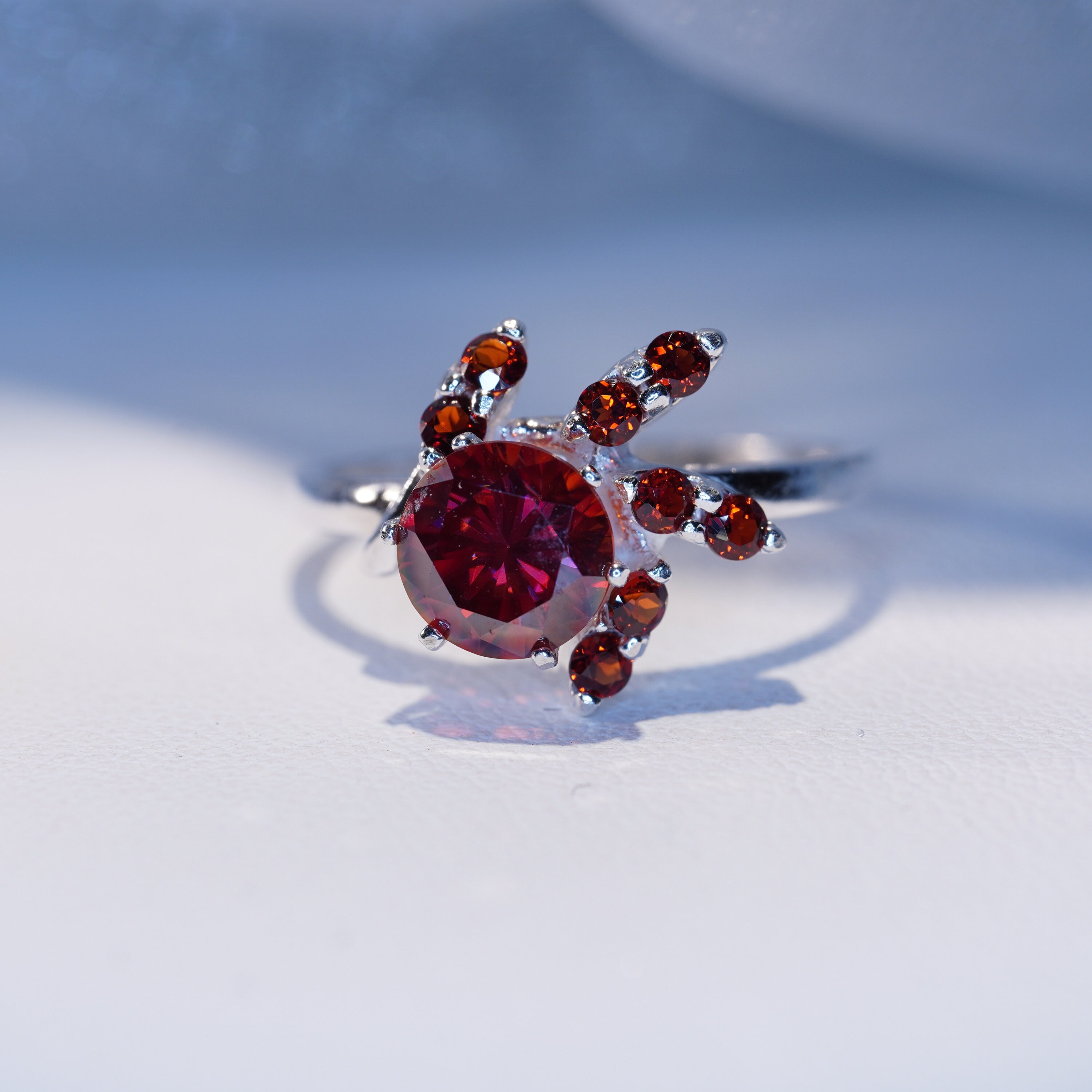 1 Carat Red Moissanite Solitaire with Garnet Accents 925 | Etsy