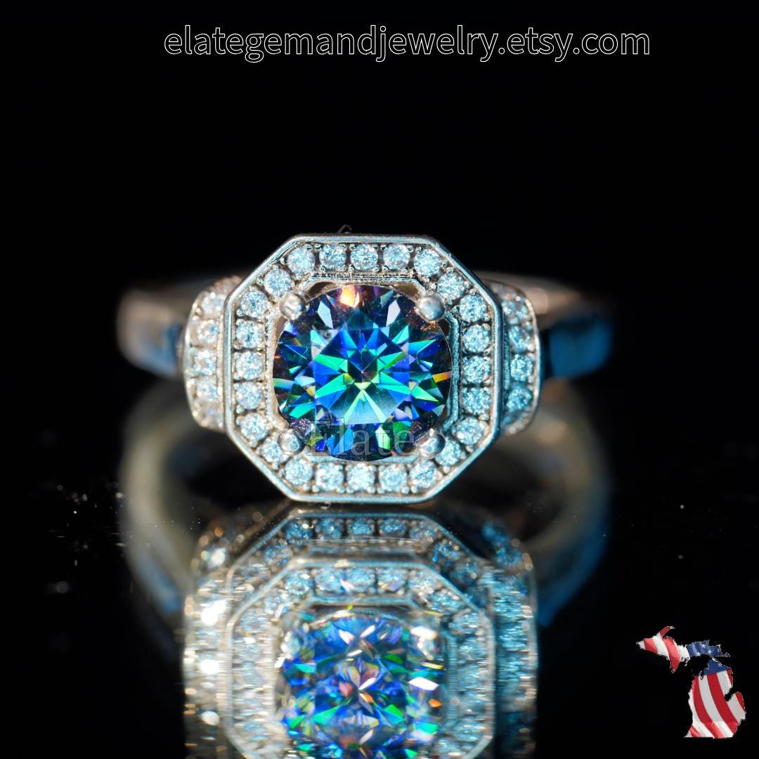 Mystic Moissanite Ring: 1 Carat Purple-green Stone, Sterling Silver CZ ...