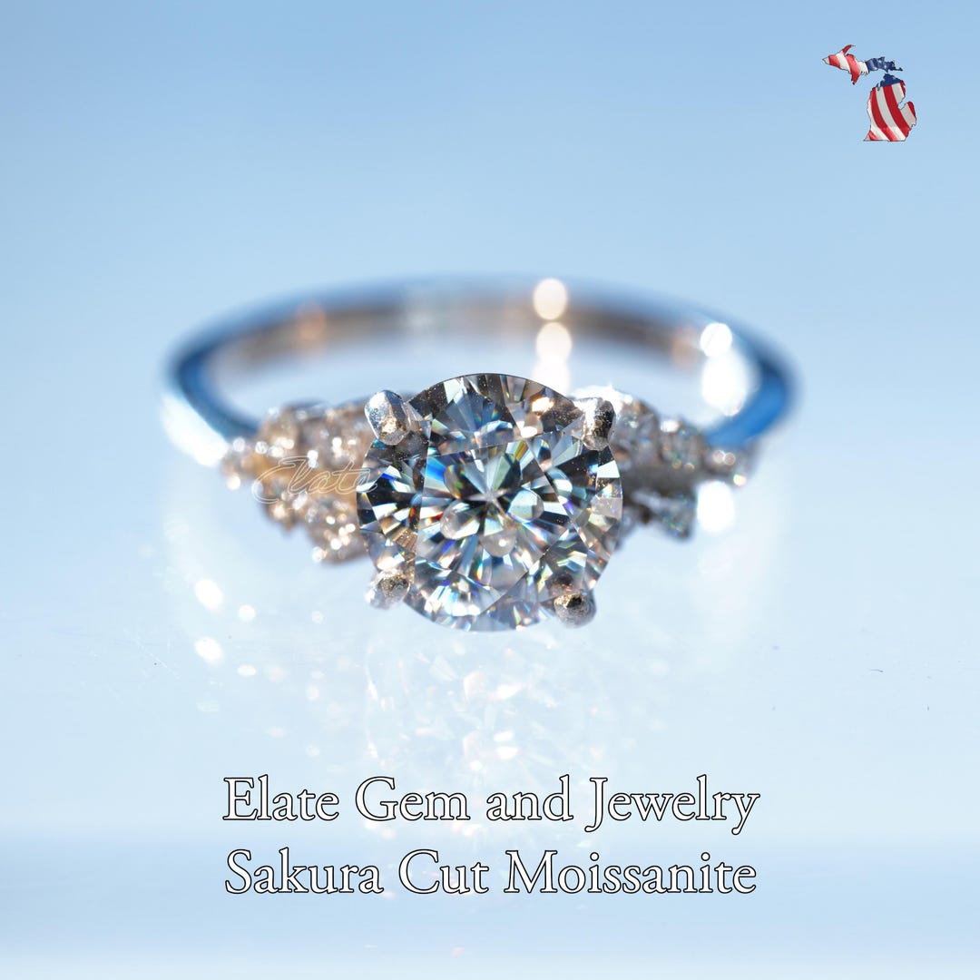Sakura Cut Moissanite Ring: 2 Carat D Color, CZ Accents, Sterling ...