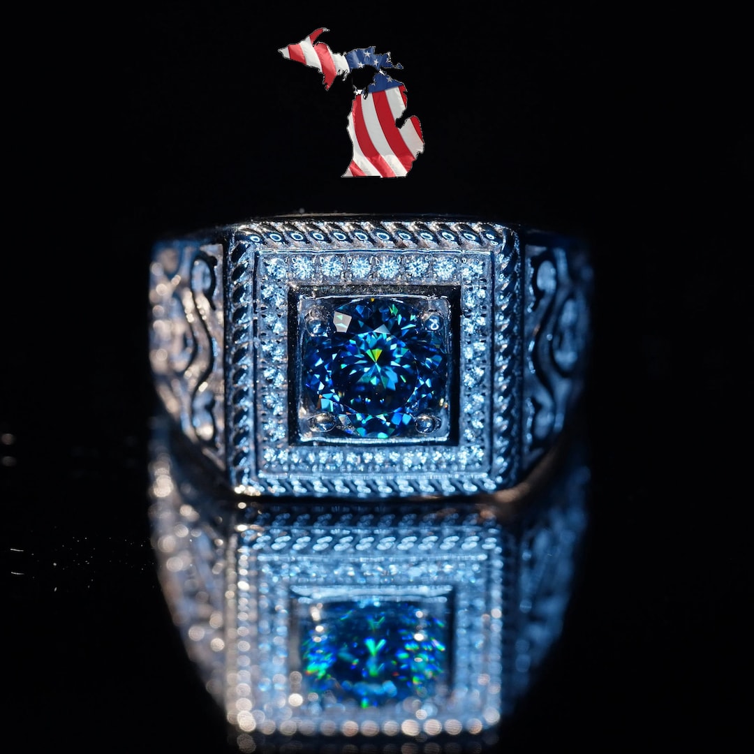 1 Carat Certified GRA Dark Blue Moissanite, Portuguese Cut, in 925 ...