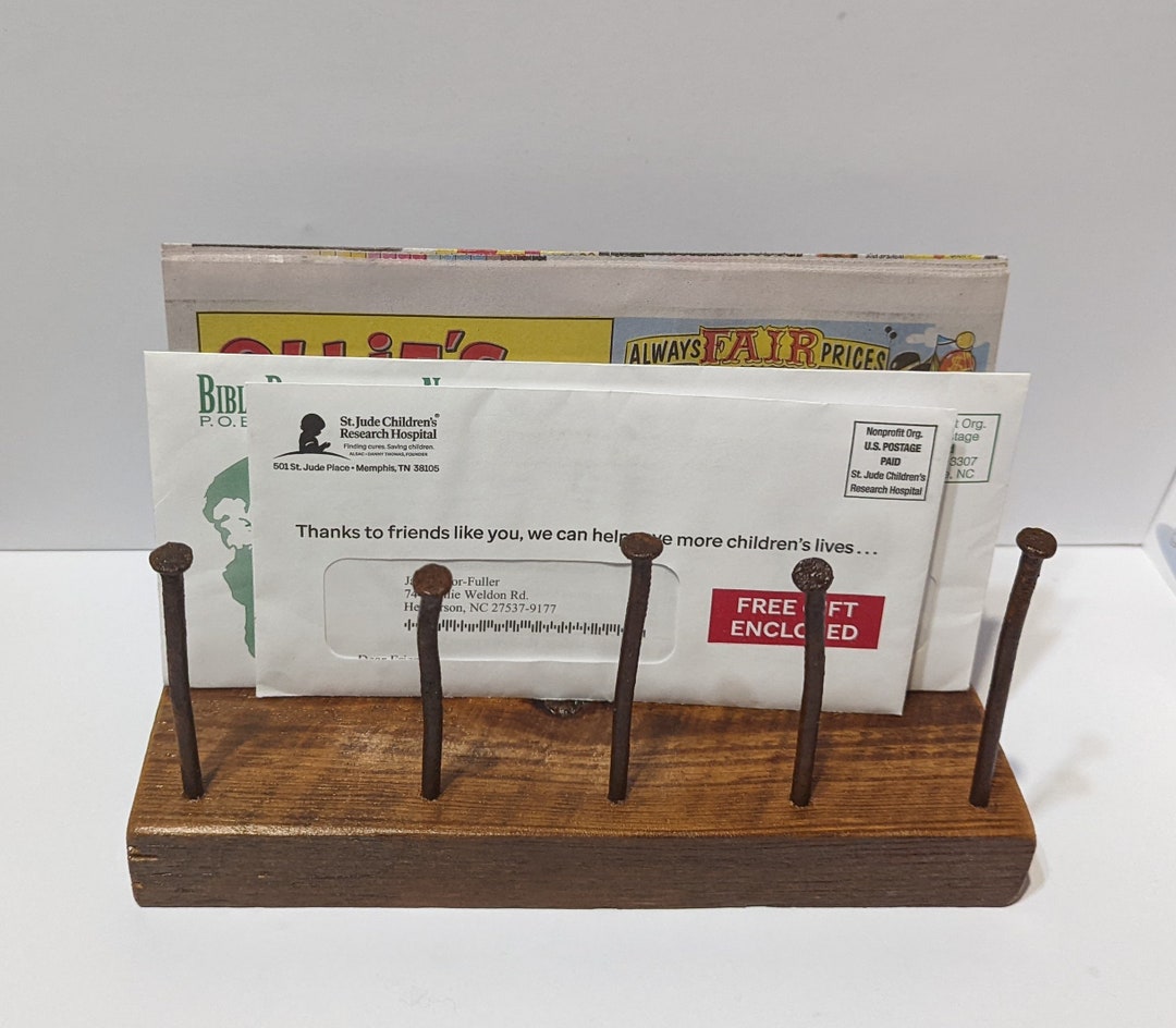 Very Unique Barn Wood Barn Nails Mail Holder/country Rustic Mail Holder ...