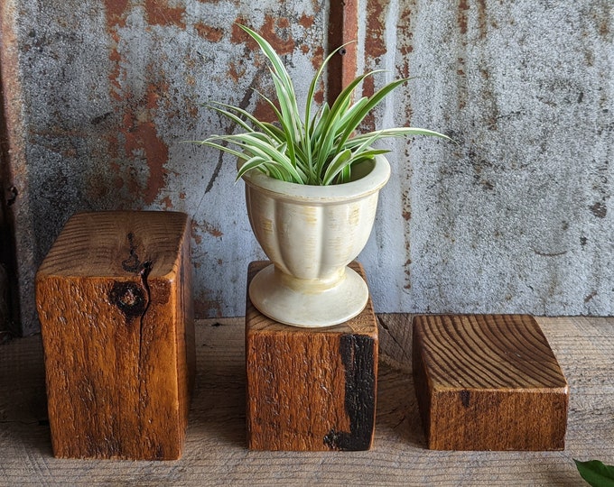 Beautiful Barn Wood Block Plant Stands 3/candle Stand/ Sculpture Base ...