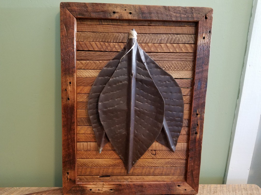 Barn Wood Folk Art/3 Tobacco Leaves Hammered From, Rescued, Rustic ...