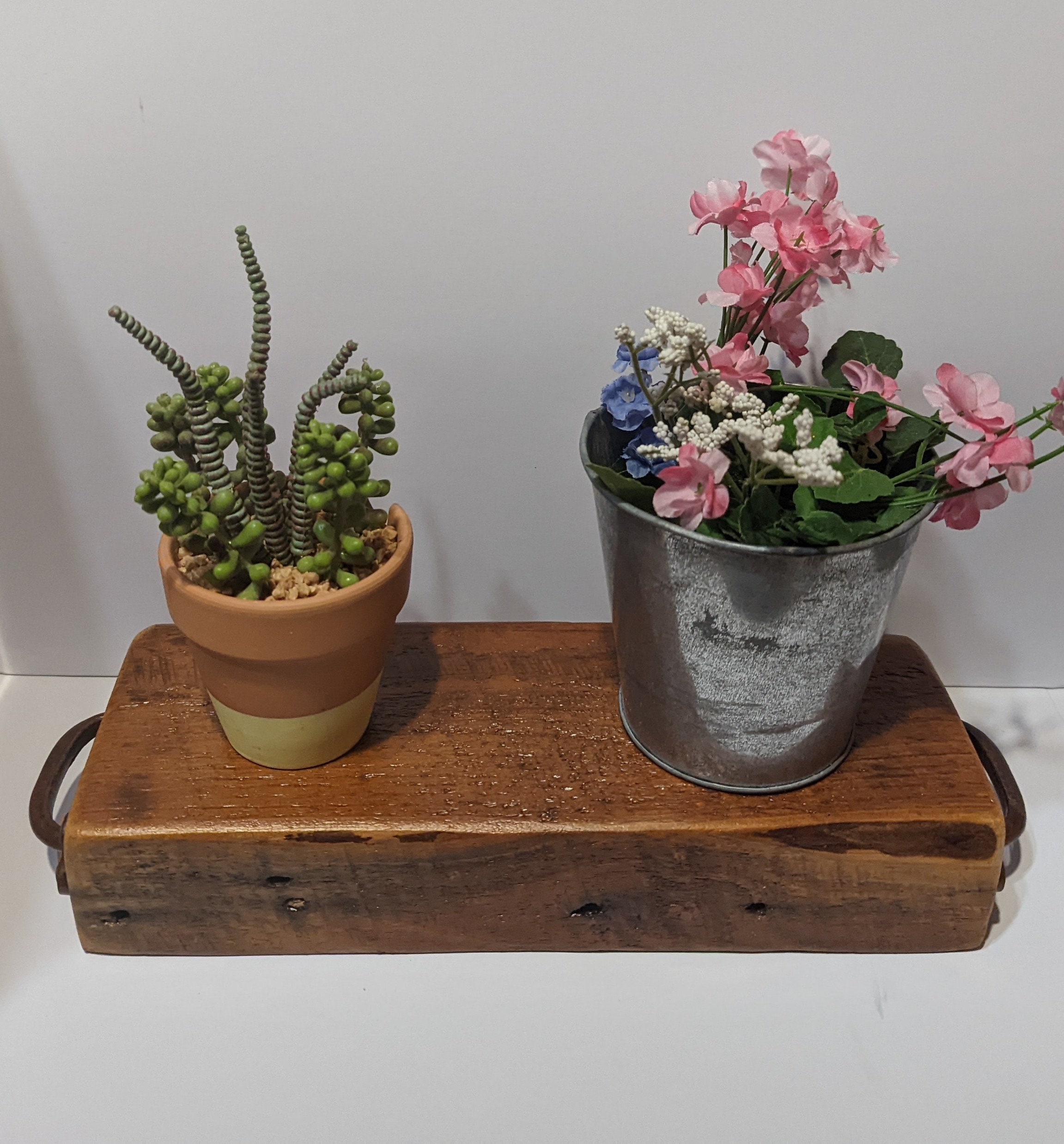 Barn Wood Display With Cast Iron Handles/barn Wood Plant Stand/rustic ...