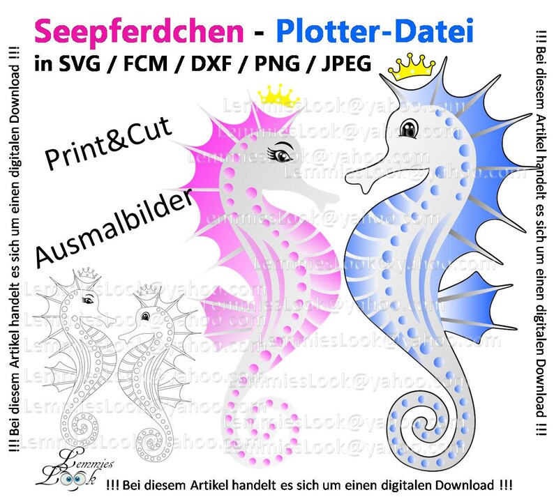 Seepferd Plotter Datei SVG-FCM-DXF - Etsy.de