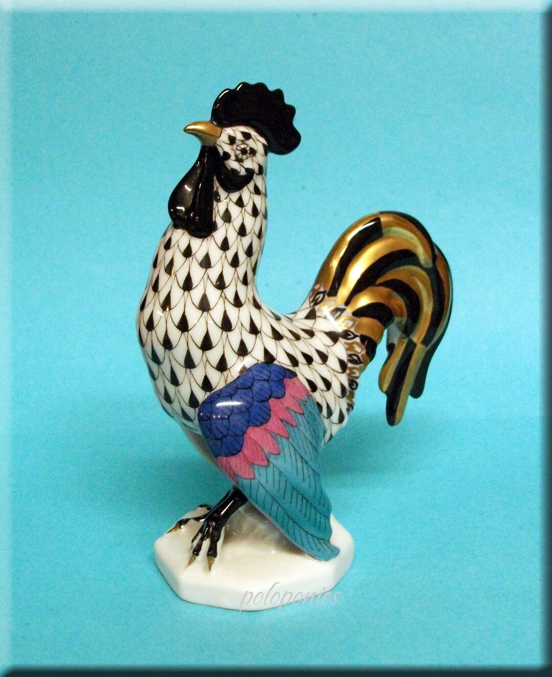 HEREND Cocky Rooster 15014 - Black Fishnet 4-1/4" - Farmyard Collection ...