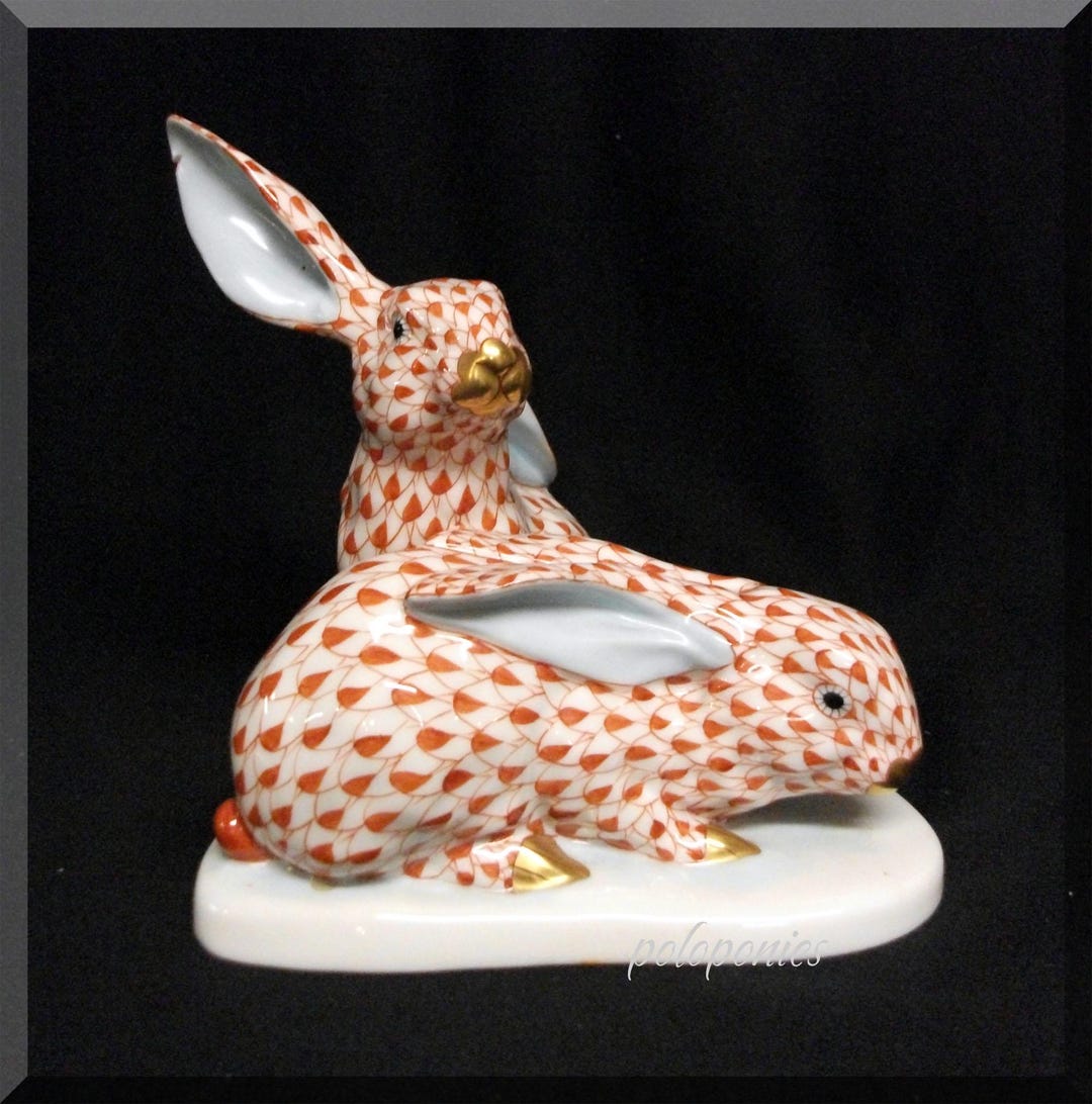 HEREND Rabbit Pair on Base 5269 - Rust Fishnet - Bunny Collection - Etsy