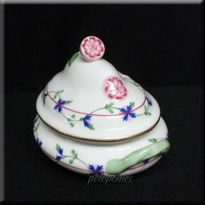 HEREND Mini Tureen With Pink Lemon Knob and Pink Ribbon Symbol Blue ...