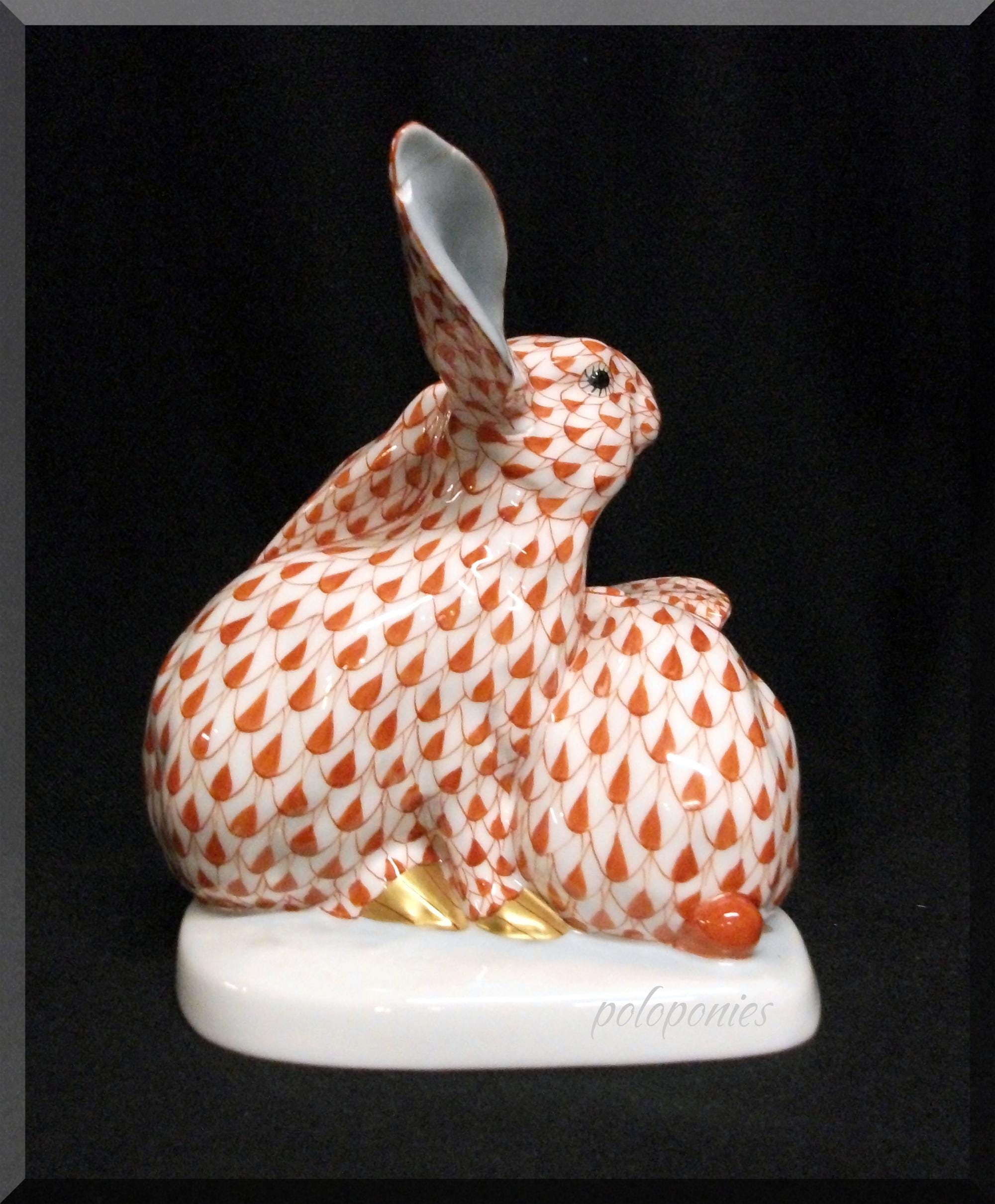 HEREND Rabbit Pair on Base 5269 - Rust Fishnet - Bunny Collection - Etsy