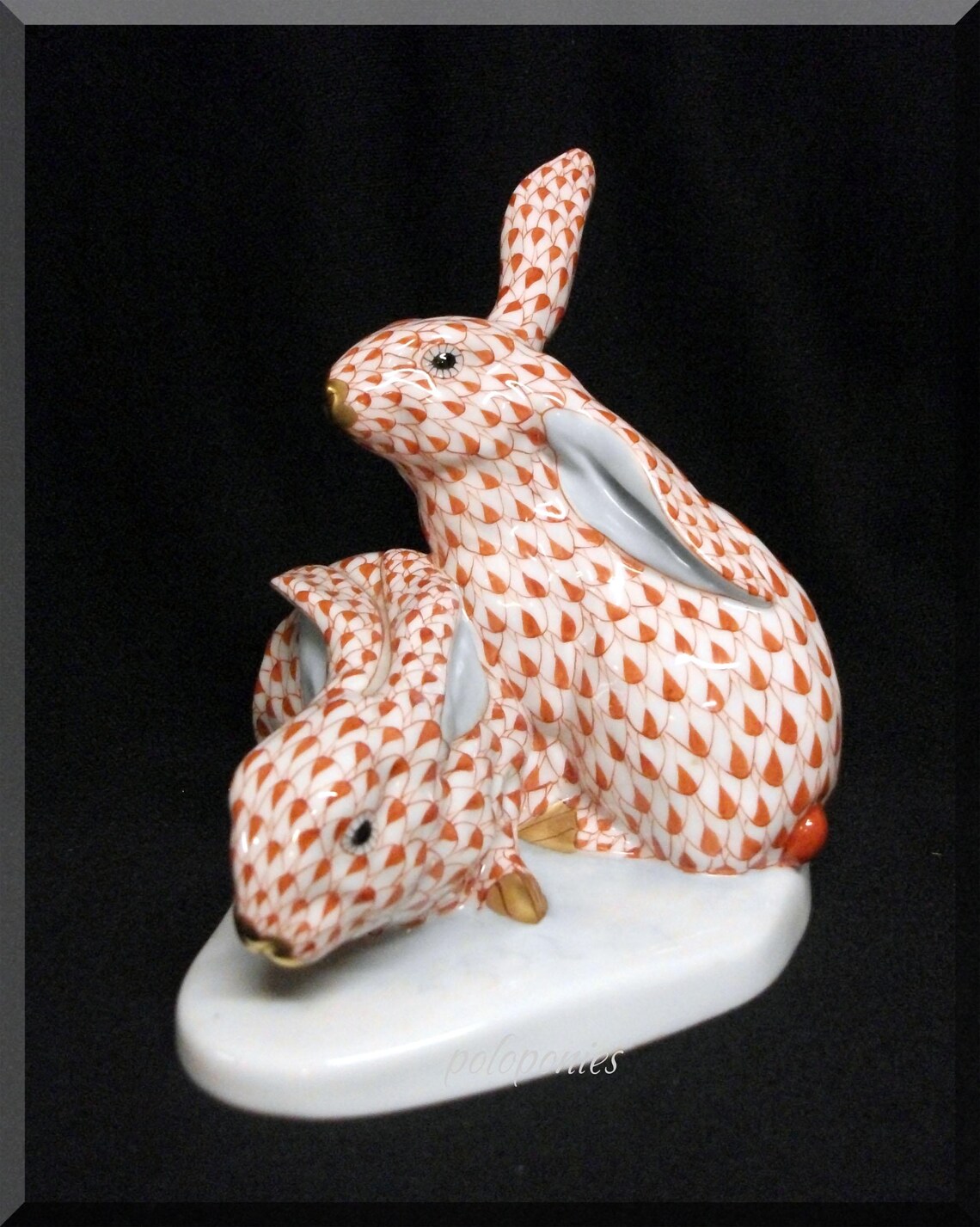 HEREND Rabbit Pair on Base 5269 - Rust Fishnet - Bunny Collection - Etsy