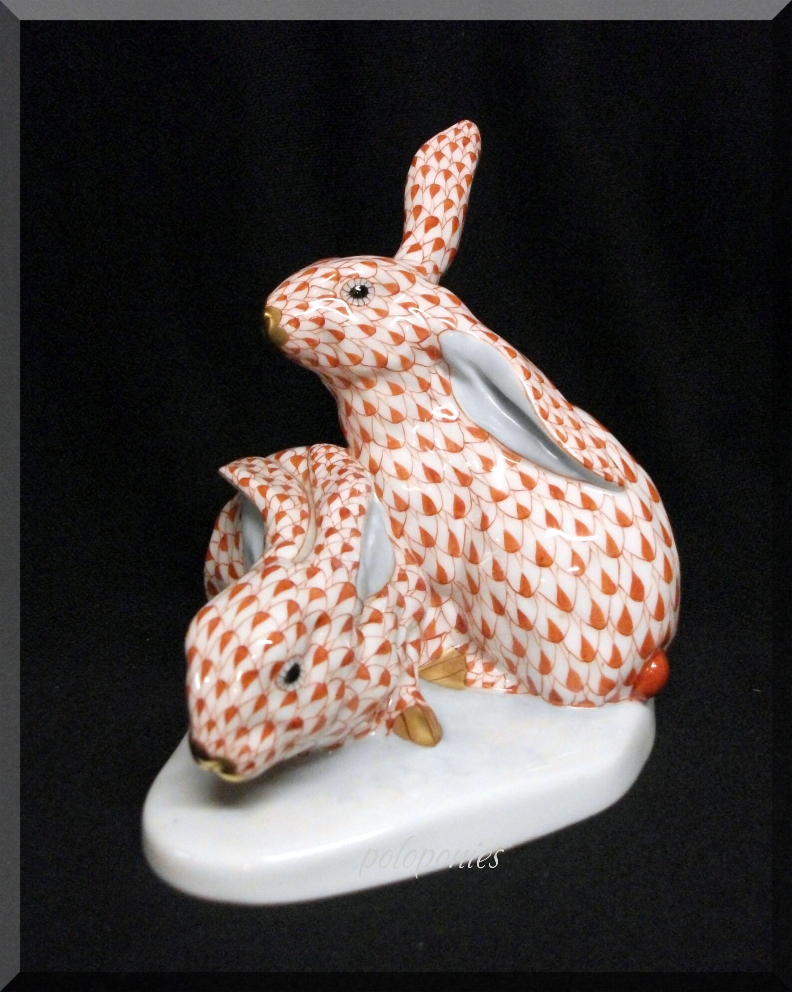 HEREND Rabbit Pair on Base 5269 - Rust Fishnet - Bunny Collection - Etsy