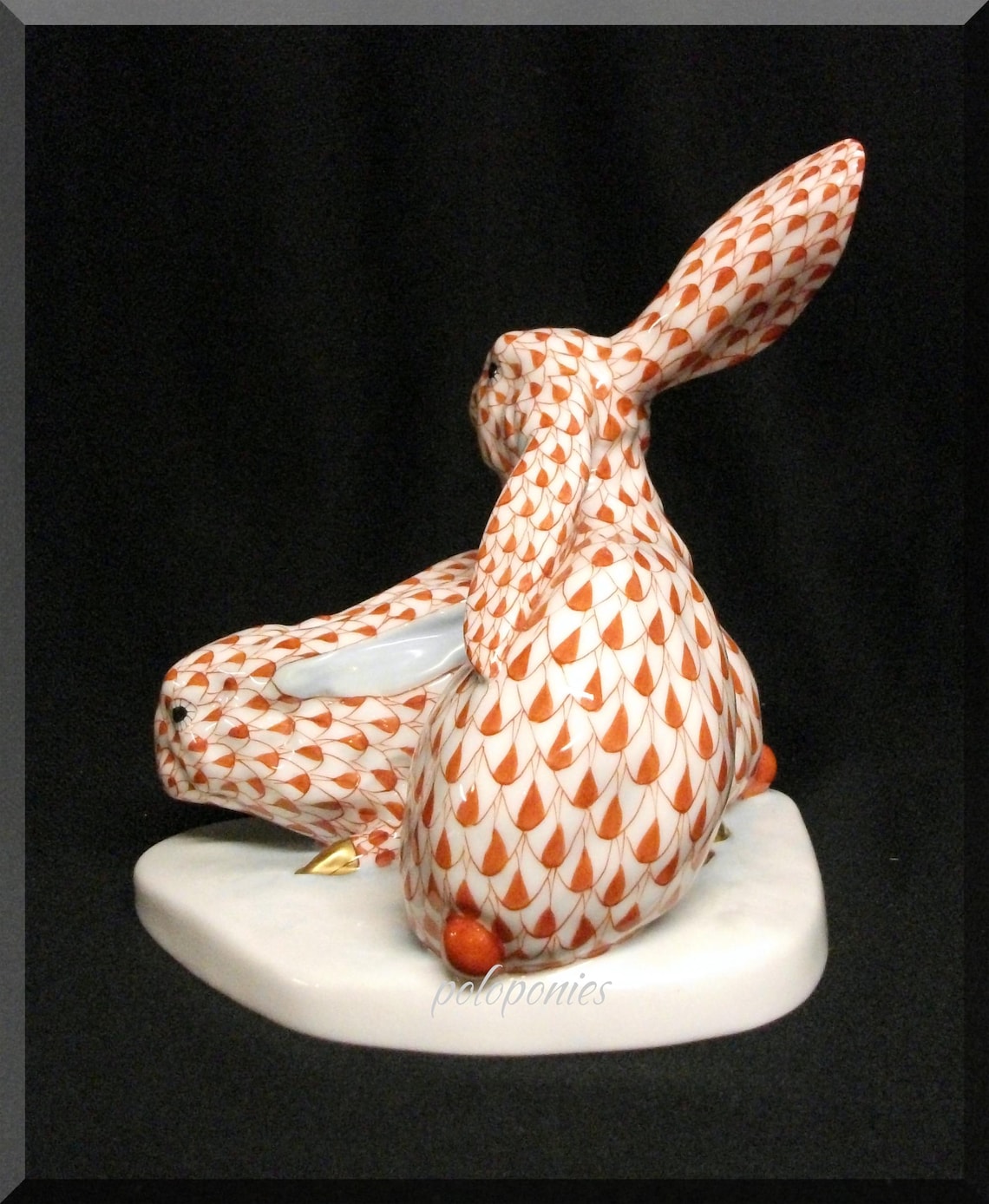 HEREND Rabbit Pair on Base 5269 - Rust Fishnet - Bunny Collection - Etsy