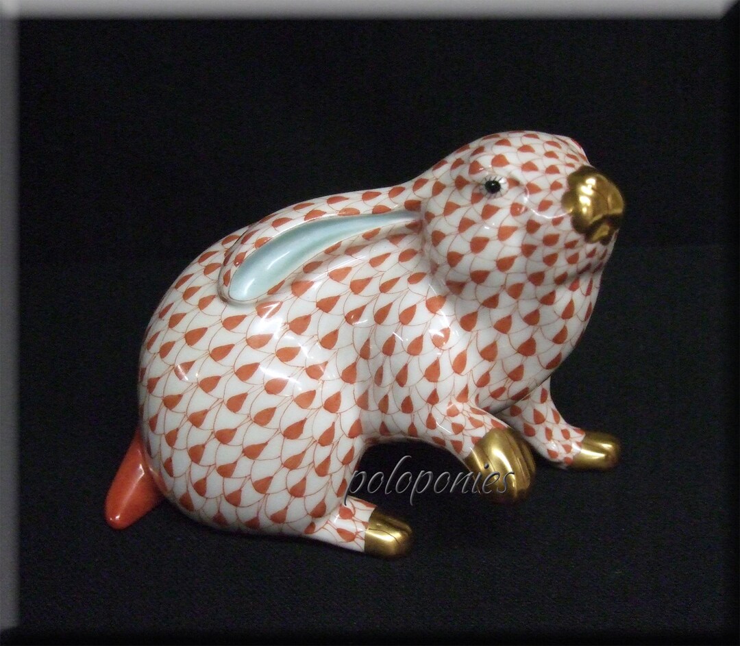 HEREND Rabbit With Paw up 5335 - Rust Fishnet - Bunny Collection - Etsy