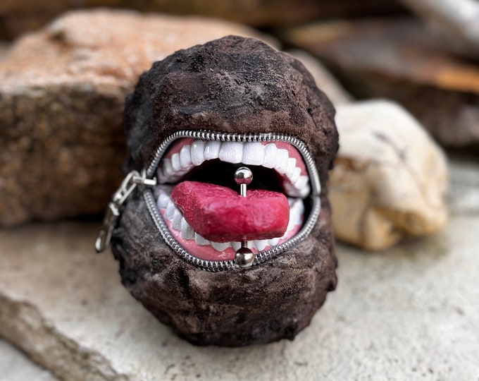 Teeth Rocks Pierced Tongue Smiling Zipper Teeth Concrete Yard Art - Etsy