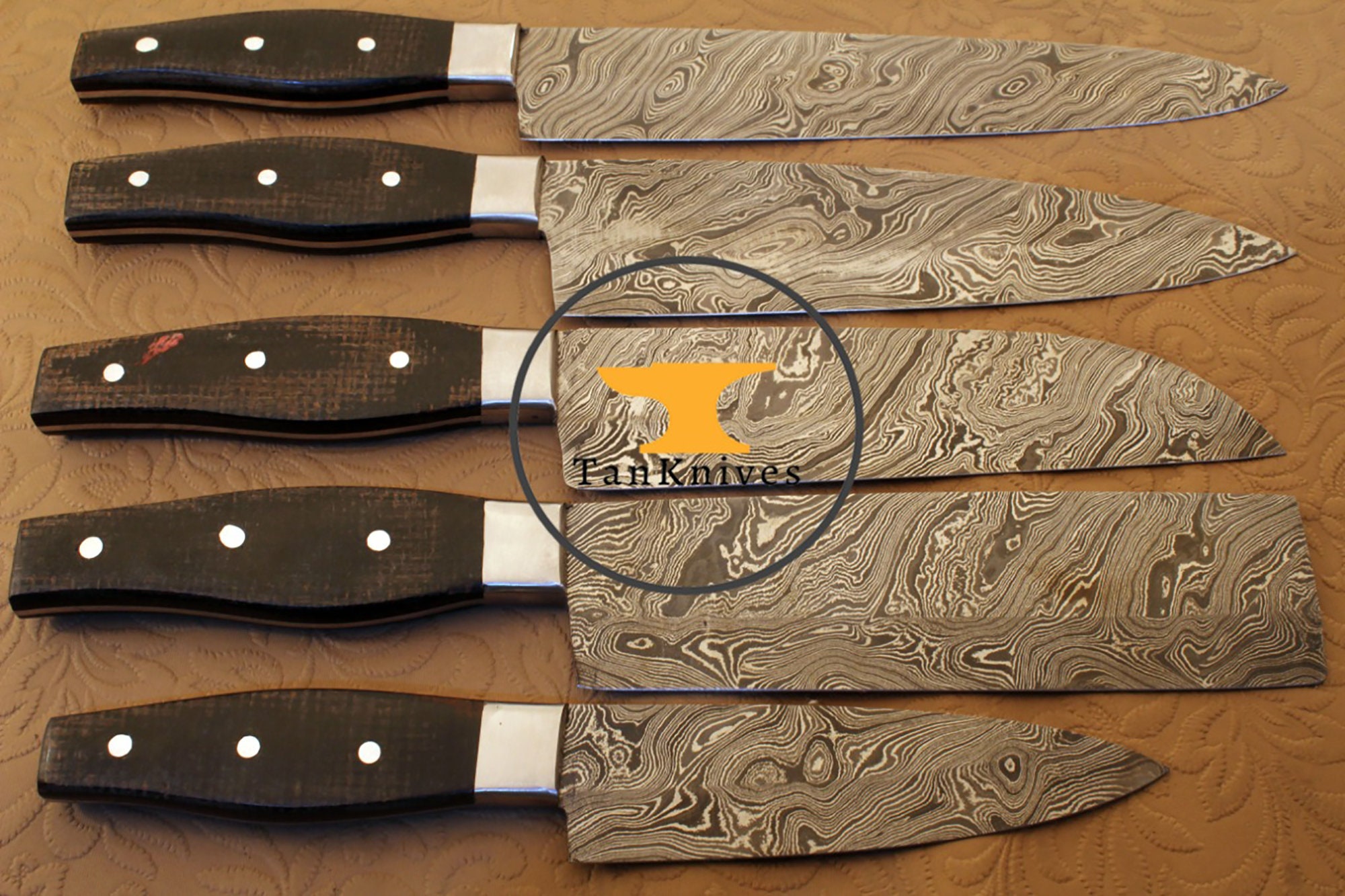 Handmade Damascus Steel Chef Knife Set 5 With Black and - Etsy