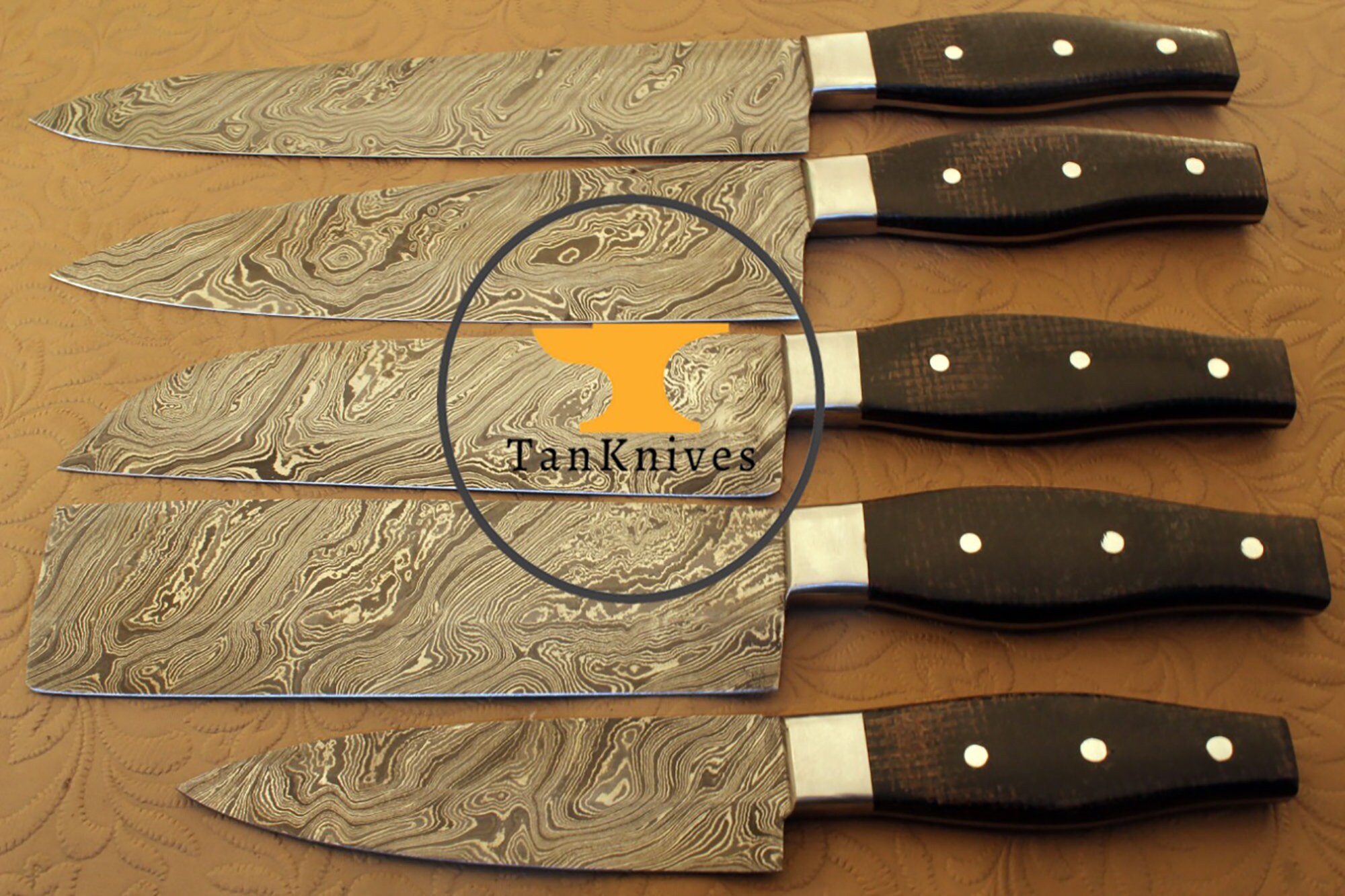 Handmade Damascus Steel Chef Knife Set 5 With Black and - Etsy