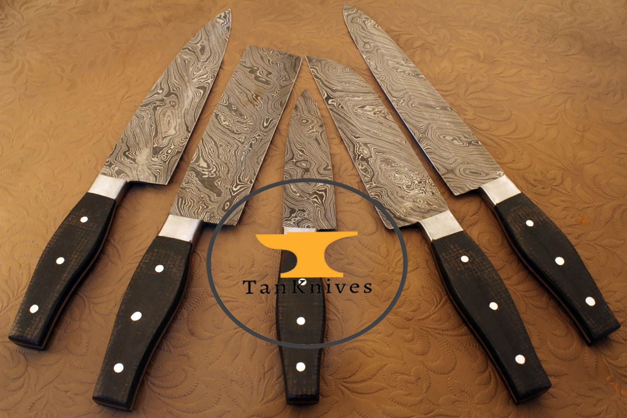Handmade Damascus Steel Chef Knife Set 5 With Black and Brown Micarta ...