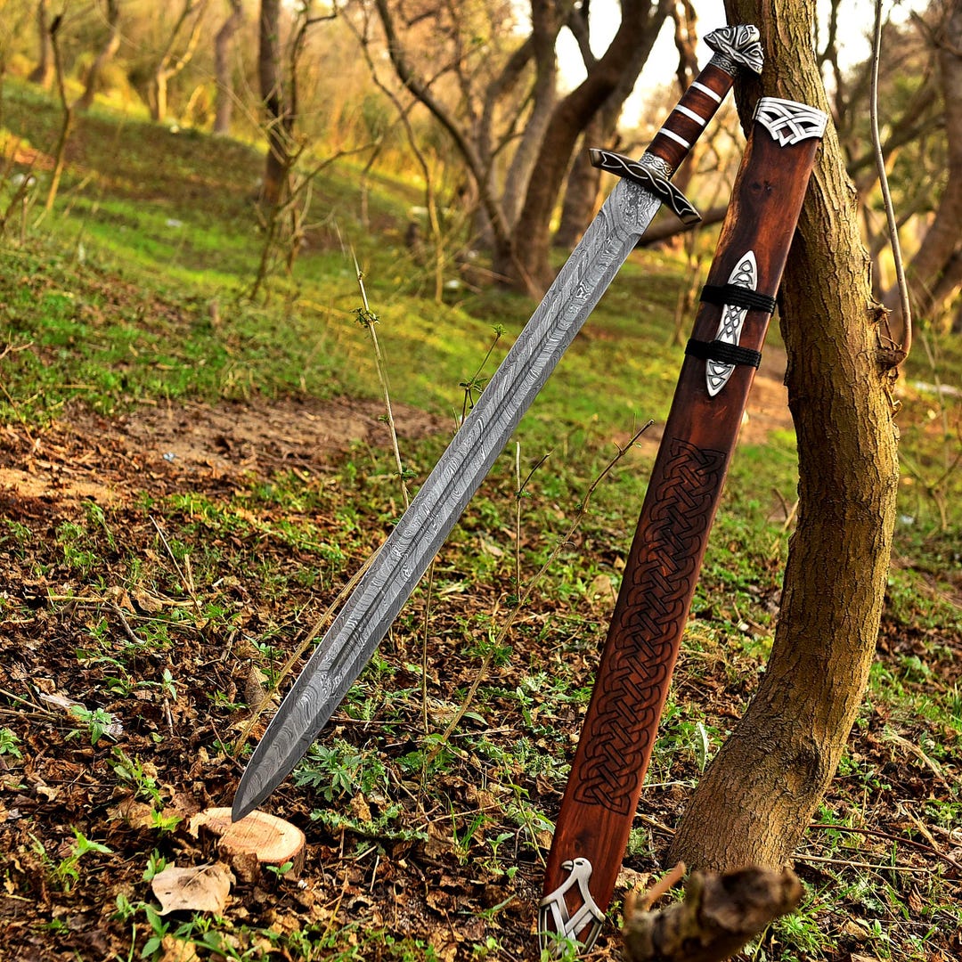 Handmade Damascus Steel Viking Sword: Medieval Sword Replica With ...