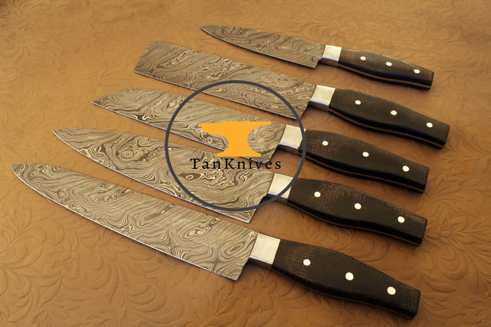 Handmade Damascus Steel Chef Knife Set 5 With Black and Brown Micarta ...