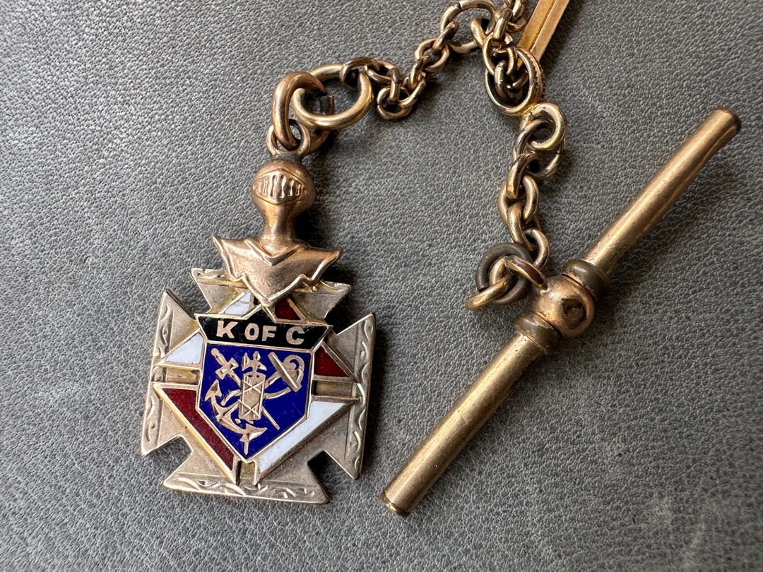 Antique Knights of Columbus KOFC Knight Shield FOB Assemblage Pocket ...