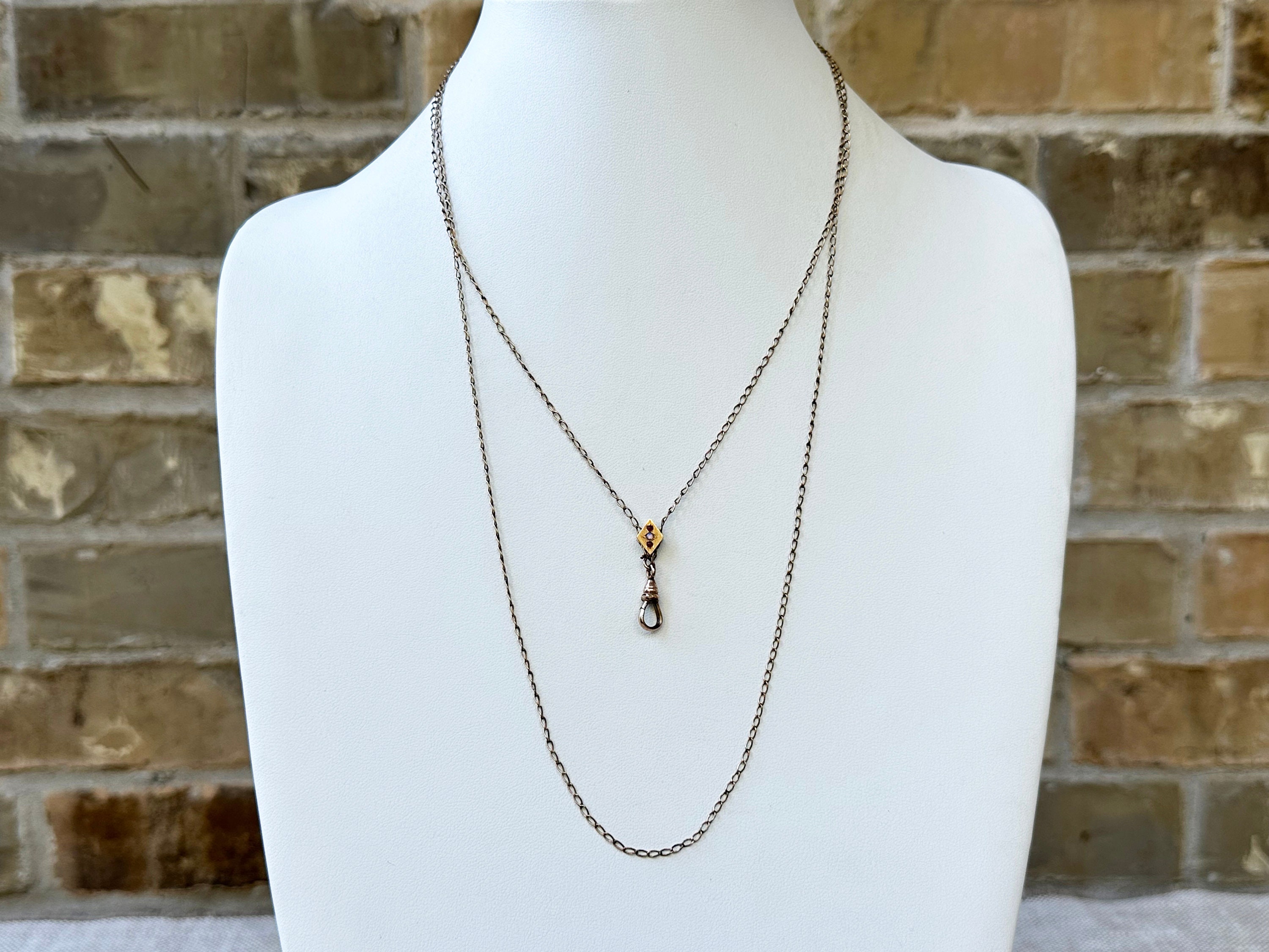 Antique Victorian 45" Lorgnette Chain Necklace With Diamond Shape OPAL ...