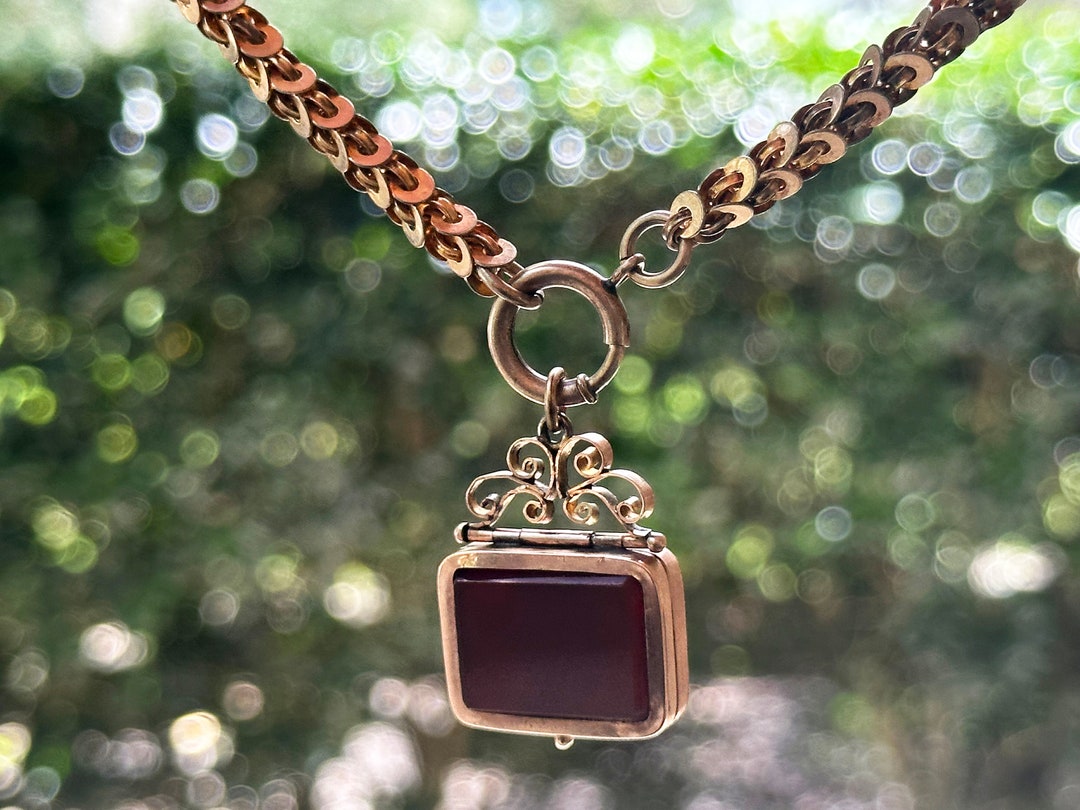 Antique Victorian Unique Disk Link Gold Plated Necklace With WATCH FOB ...