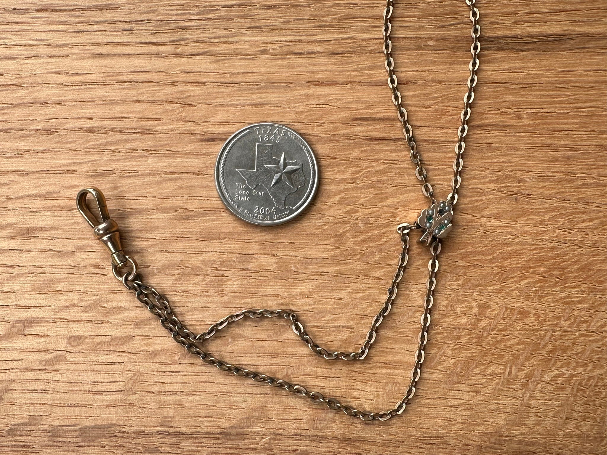 Antique Victorian 48" Lorgnette Chain Necklace With Leaf Shaped Gold ...
