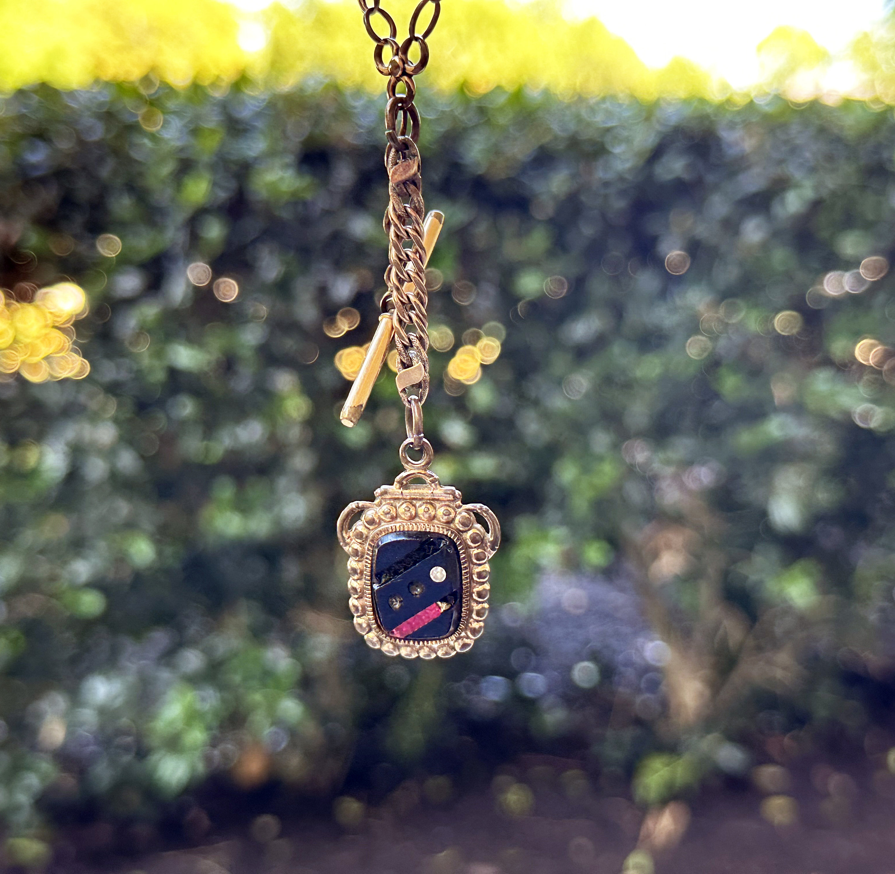 Antique Victorian Black Granite With Red and Clear Stone FOB Watch ...