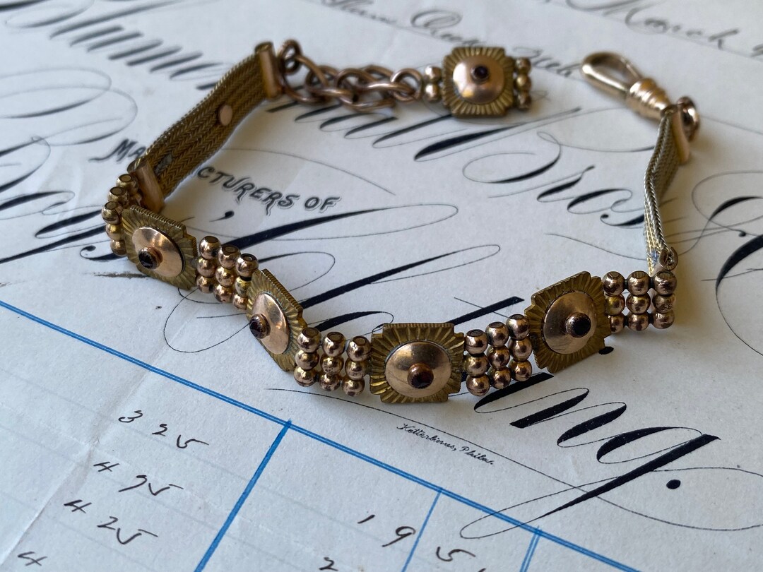 Antique Watch Chain Bracelet With Dark Red Stones - Etsy