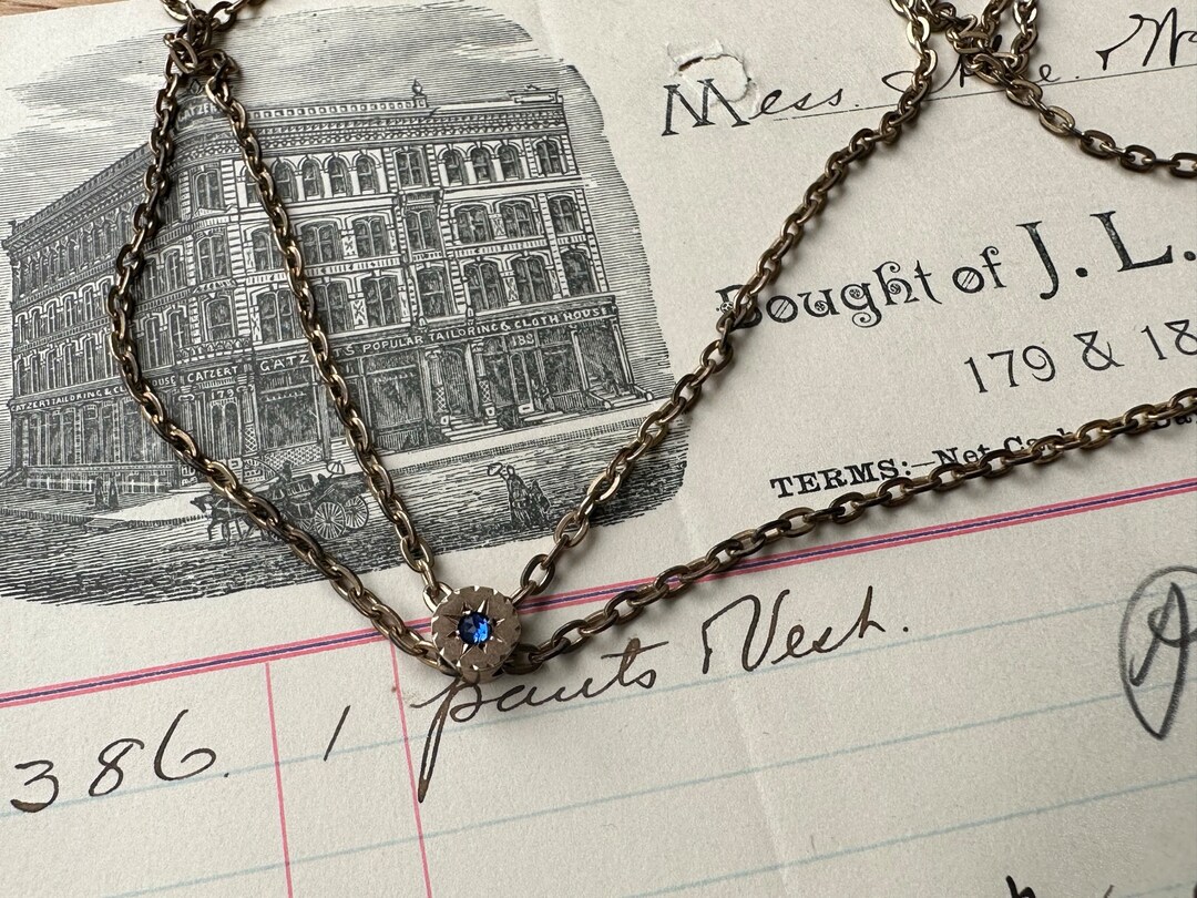 Antique Victorian 48" Lorgnette Chain Necklace With Round Blue Stone ...