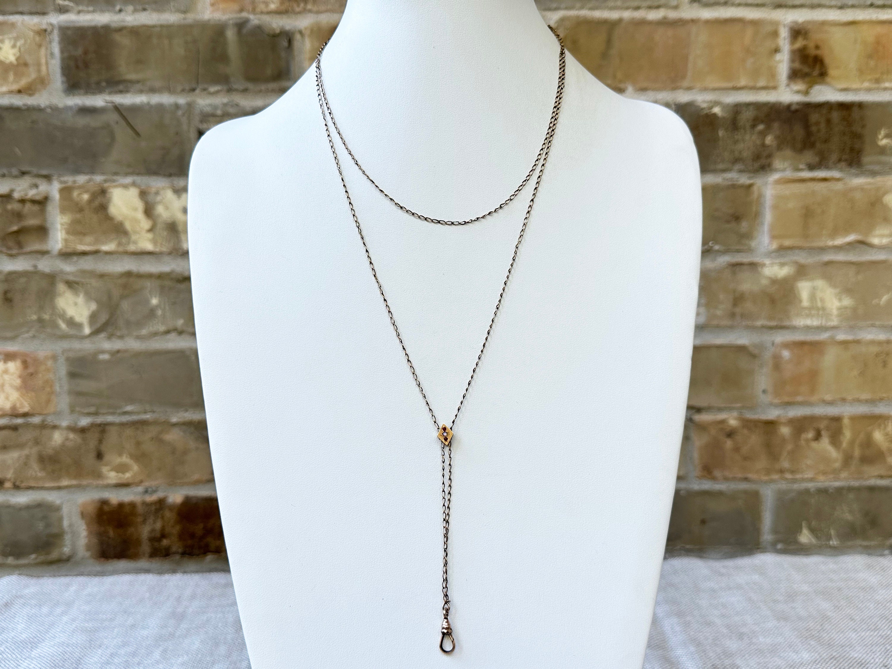 Antique Victorian 45" Lorgnette Chain Necklace With Diamond Shape OPAL ...